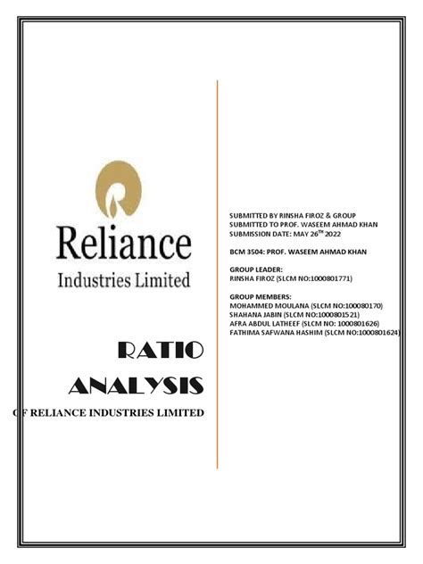 Ratio Analysis Project Pdf