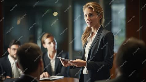 Premium Photo Business Woman Addressing A Meeting In Office