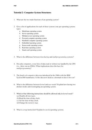 Assignment TOS6113 OPERATING SYSTEMS Assignment 20 Mark Distribution Part 1 Journal