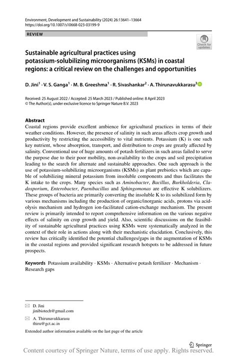 Sustainable Agricultural Practices Using Potassium Solubilizing Microorganisms Ksms In Coastal