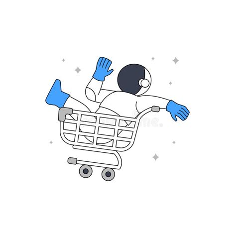 Cute Astronaut Cosmonaut Driving Empty Cart Trolley For Empty State Ui