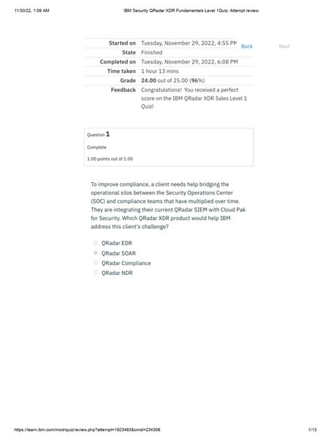 Ibm Security Qradar Xdr Fundamentals Level 1quiz Attempt Review Pdf Cloud Computing