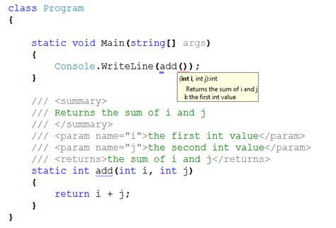 Net How Do I Add Intellisense Parameter Comments For A Method In