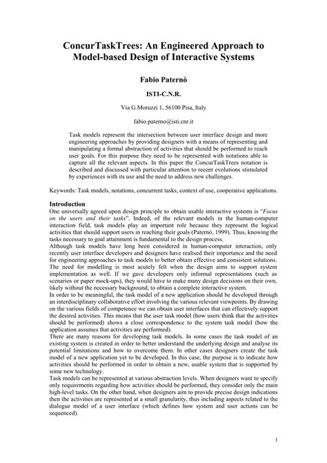 Pdf Concurtasktrees An Engineered Approach To Model Based Design Of