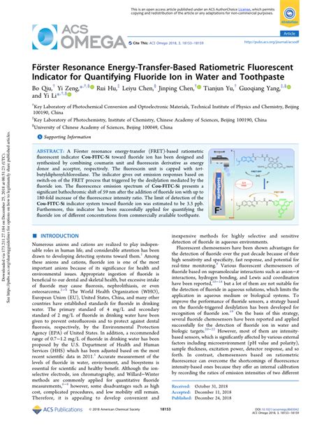 Pdf Förster Resonance Energy Transfer Based Ratiometric Fluorescent