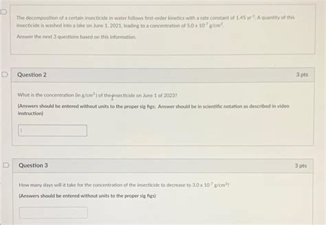 Solved A The Decomposition Of A Certain Insecticide In Water