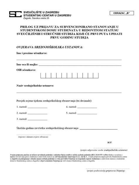 Obrazac Za Prijavu Brucosa B Pdf