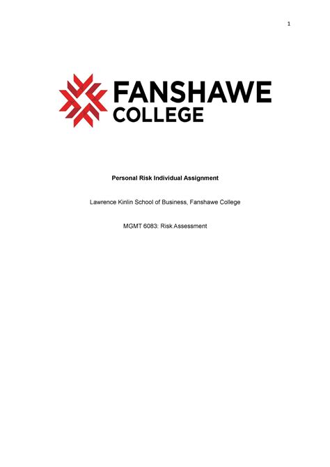 Personal Risk Assignment Personal Risk Individual Assignment Lawrence