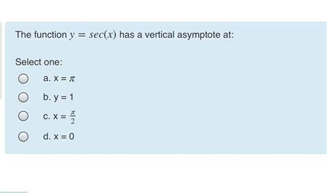 Solved The Function Y Sec X Has A Vertical Asymptote At