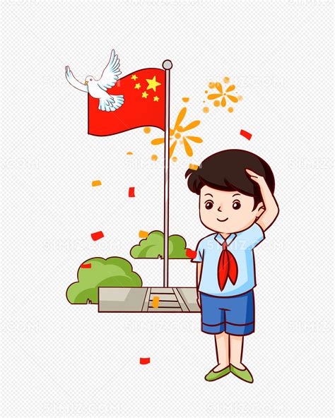 穿校服男孩敬礼升国旗插画图片素材免费下载 觅知网