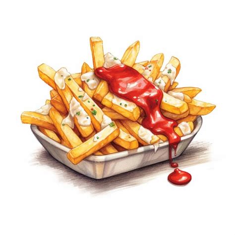 Arafficial Drawing Of A Bowl Of French Fries With Ketchup Generative Ai
