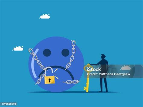 부정적인 세계관 사업가는 열쇠를 사용하여 체인에서 부정적인 감정을 잠금 해제합니다 교도소에 대한 스톡 벡터 아트 및 기타 이미지 교도소 균형 기회 Istock