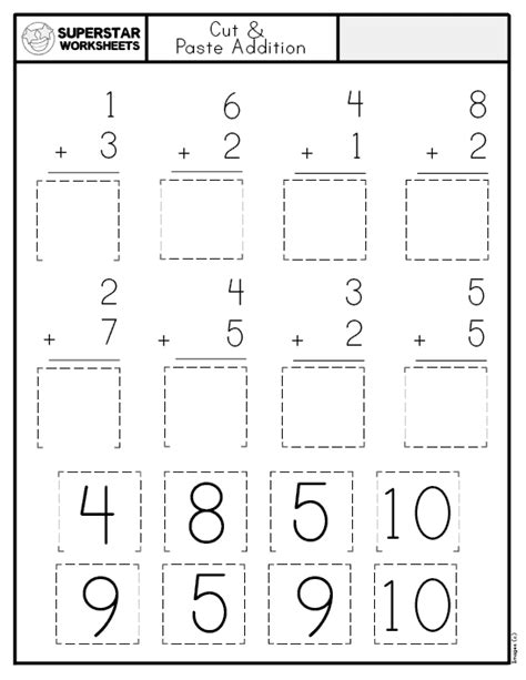 Cut And Paste Worksheets Kindergarten Addition
