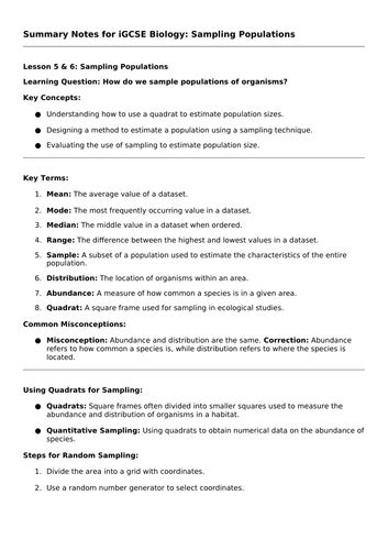 Igcse Biology Edexcel Sampling Populations Quadrats Teaching