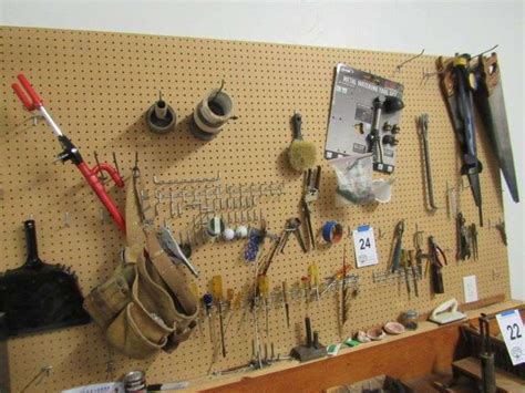 Contents Of The Peg Board Asstd Tools Wood Saws Tool Belt