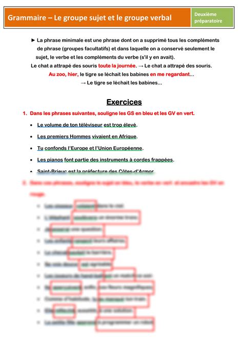 Solution Reponses Le Groupe Sujet Et Le Groupe Verbal Lecon Exercices