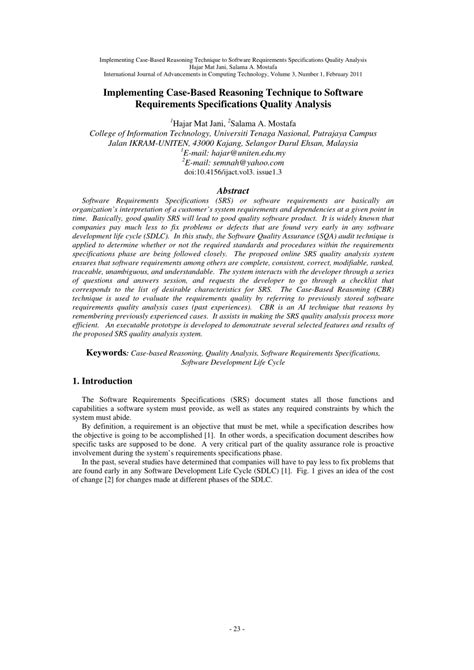pdf implementing case based reasoning technique to software requirements specifications
