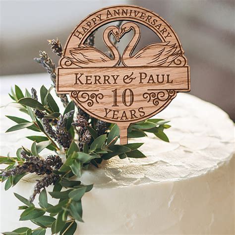 Personalised Wooden Anniversary Swans Cake Topper The Happy T Makers