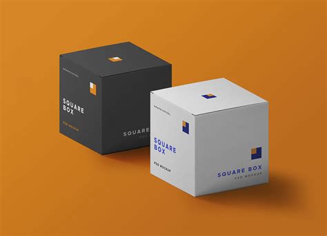 Free Cube Square Box Packaging Mockup PSD Set