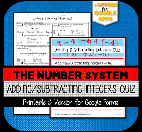 Adding Subtracting Integers QUIZ By Teach Simple