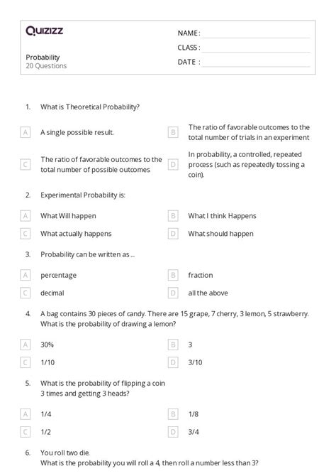 50 Experimental Probability Worksheets On Quizizz Free And Printable