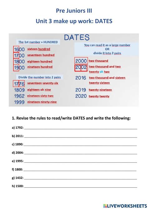 Dates Free Interactive Worksheets 1000534