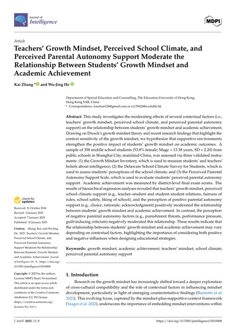Pdf Teachers Growth Mindset Perceived School Climate And Perceived
