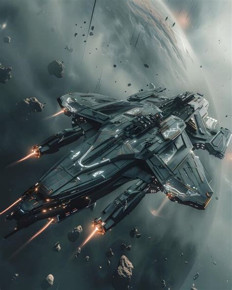An Advanced Spaceship Manoeuvring Through An Asteroid Field Premium Ai Generated Image