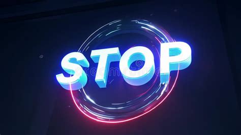 Stop Sign Appears On The Screen With Flashing Light And Reflections