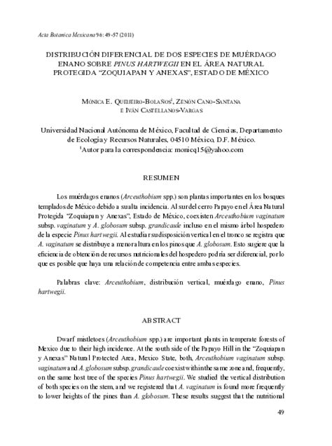 Pdf Differential Distribution Of Two Species Of Dwarf Mistletoe On Pinus Hartwegii In The