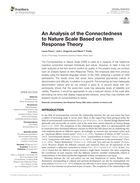 Pdf An Analysis Of The Connectedness To Nature Scale Based On Item Response Theory