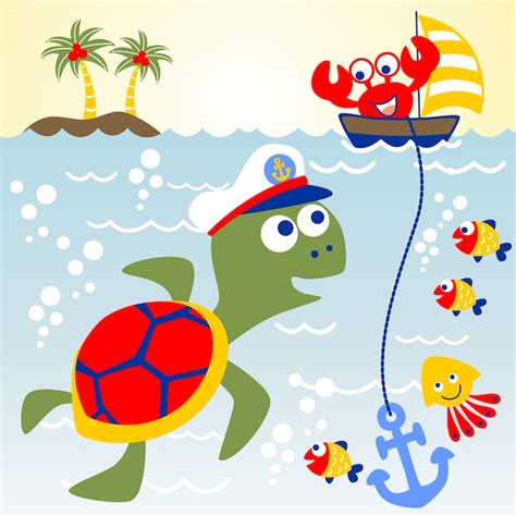 해양 생물 만화 프리미엄 벡터