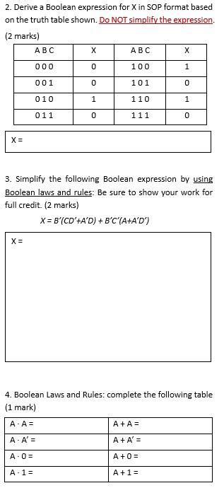 Solved 2 Derive A Boolean Expression For X In Sop Format