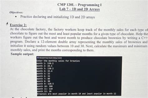 Solved 1 Cmp 120l Programming I Lab 7 1d And 2d Arrays