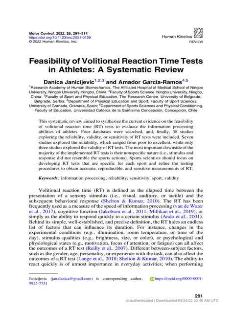 15432696 Motor Control Feasibility Of Volitional Reaction Time Tests In Athletes A