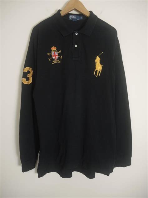 Furugi Shop 美國馬球 Polo Ralph Lauren 黑色 大馬 英國皇冠 刺繡 長袖polo衫 一元起標 1g662 Yahoo拍賣