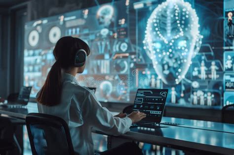 Programmer Working On Biometric Identification System Facial Recognition With Ai Technology