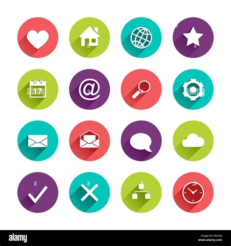 Vector Application Web Icons Set In Flat Design With Long Shadows On