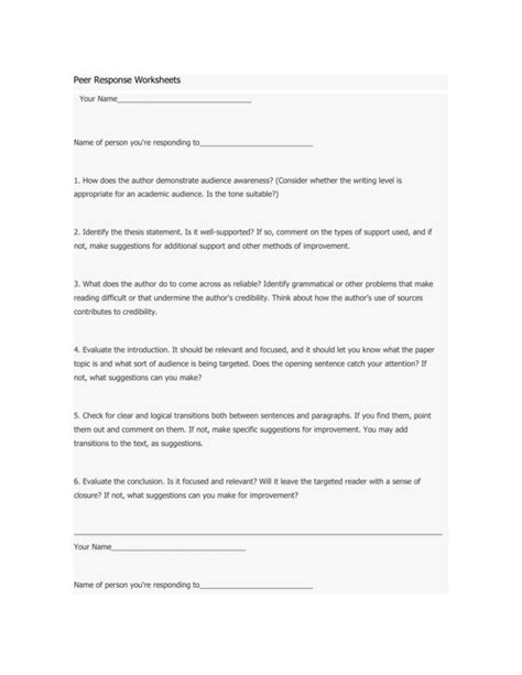 Sample Peer Review Worksheet