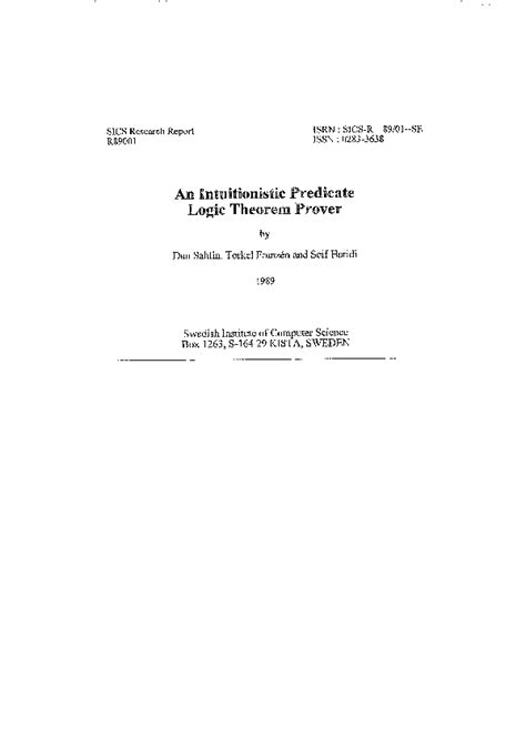 Pdf An Intuitionistic Predicate Logic Theorem Prover Dan Sahlin