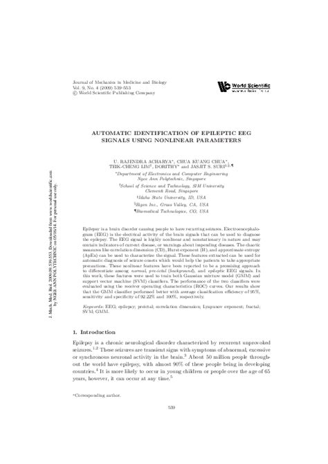 Pdf Automatic Identification Of Epileptic Eeg Signals Using Nonlinear Parameters