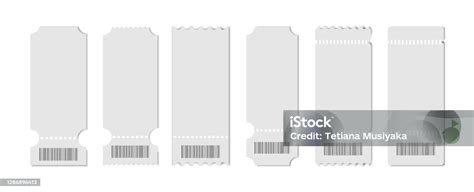 바코드 쿠폰 및 바우처가있는 빈 템플릿 티켓 세트 티켓 및 바우처 모형 흰색 골판지 질감 콘서트 및 시네마 티켓 할인 바우처 및 기프트 쿠폰 템플릿 주름진에 대한 스톡 벡터