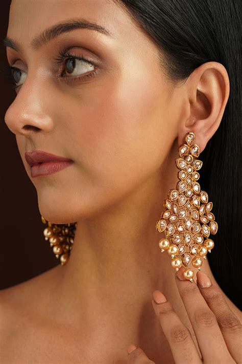 Buy Gold Plated Crystal Leaf Shaped Earrings By The Jewel Factor Online