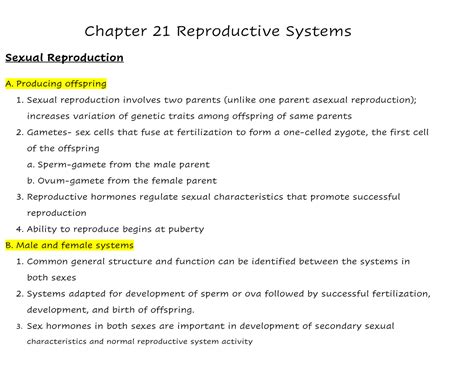 Chapter Reproductive System Sexual Reproduction A Producing Offspring Sexual