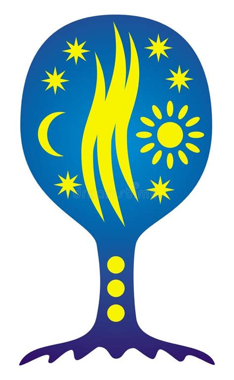 Tree Of Life With Sun And Moon Spiritual Symbolic Symbol Yellow And Blue Colors Stock Vector