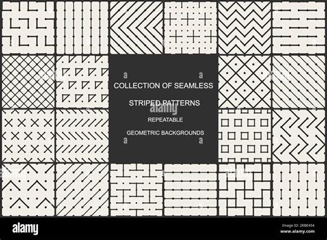 Collection Of Striped Vector Seamless Geometric Patterns Monochrome Repeatable Backgrounds