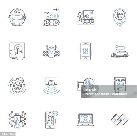 인공 지능 라인 아이콘 컬렉션입니다 로봇 공학 기계 학습 신경 신경 자동화 사이보그 예측 음성 인식 벡터 및 선형 일러스트레이션
