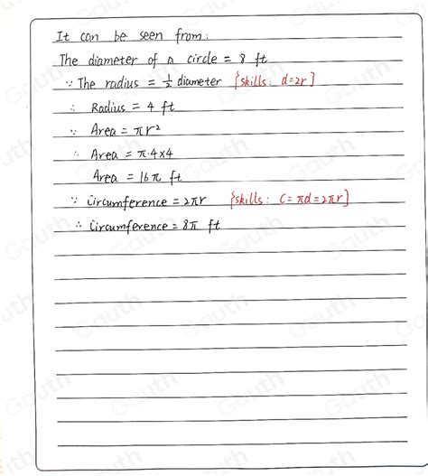 Solved Radius Diameter Area Circum Ference Math