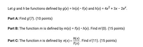 solved let g and h be functions defined by g x ln x ⋅f x
