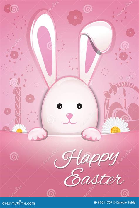 Cute Easter Bunny On A Pink Background Happy Easter Stock Vector